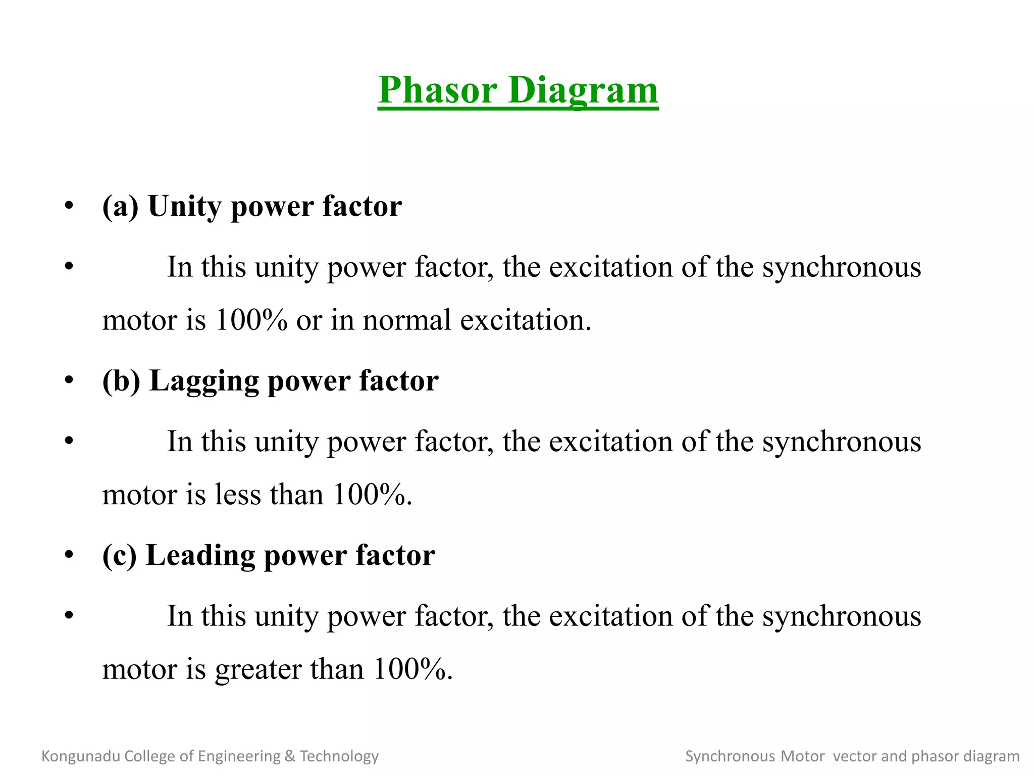 Vector diagram and phasor diagram of synchronous motor | PPTX