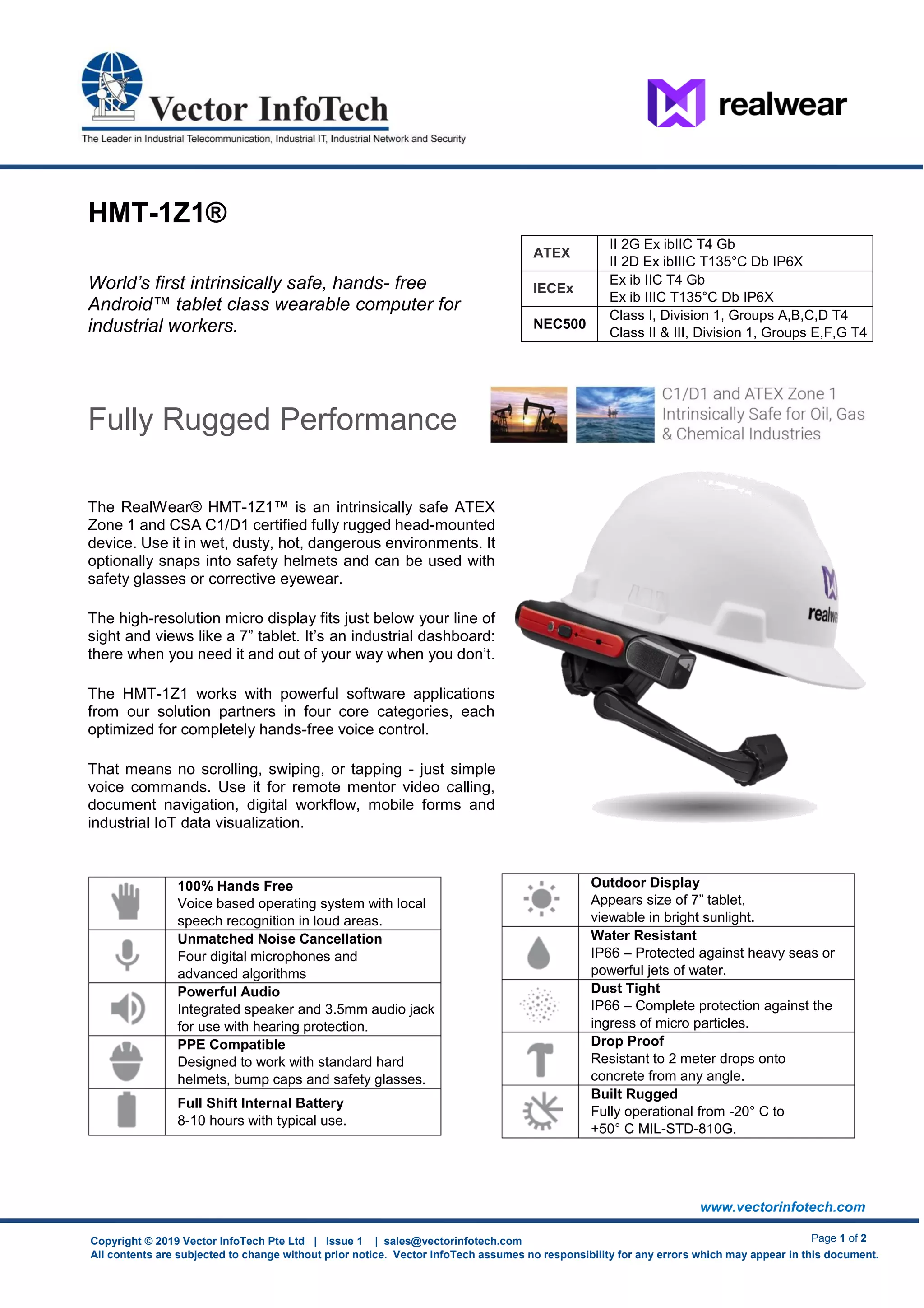 Vectorised real wear hmt 1z1-intrinsically safe, head-mounted device | PDF