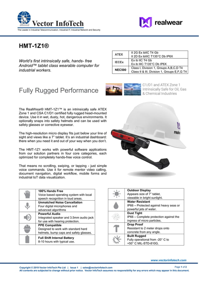 Vectorised real wear hmt 1z1-intrinsically safe, head-mounted device | PDF