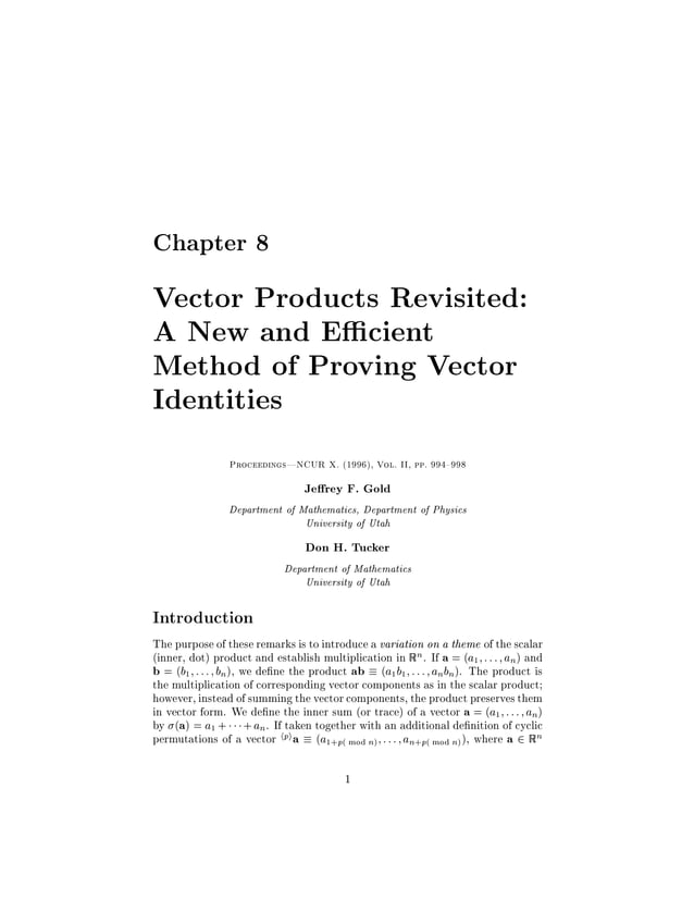 Vector Products Revisited: A New and Efficient Method of Proving Vector ...