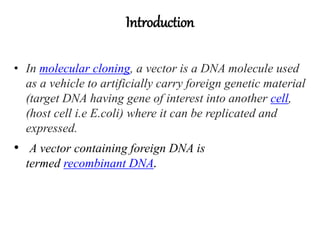 Vectors in Recombenant DNA technology | PPTX