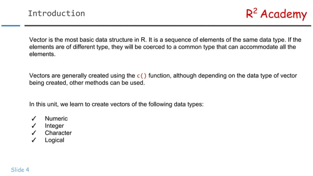 R Programming: Introduction to Vectors | PDF
