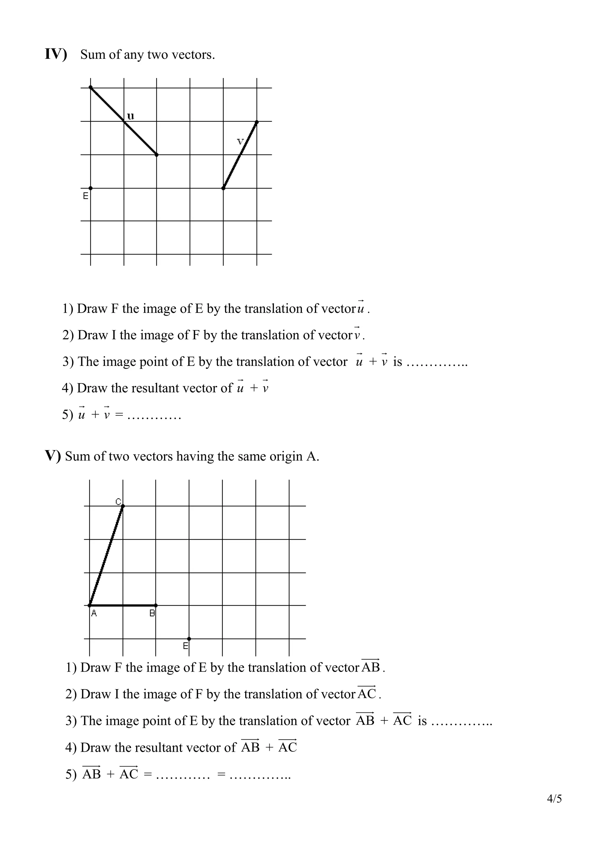 Vectors and translations worksheet | DOCX