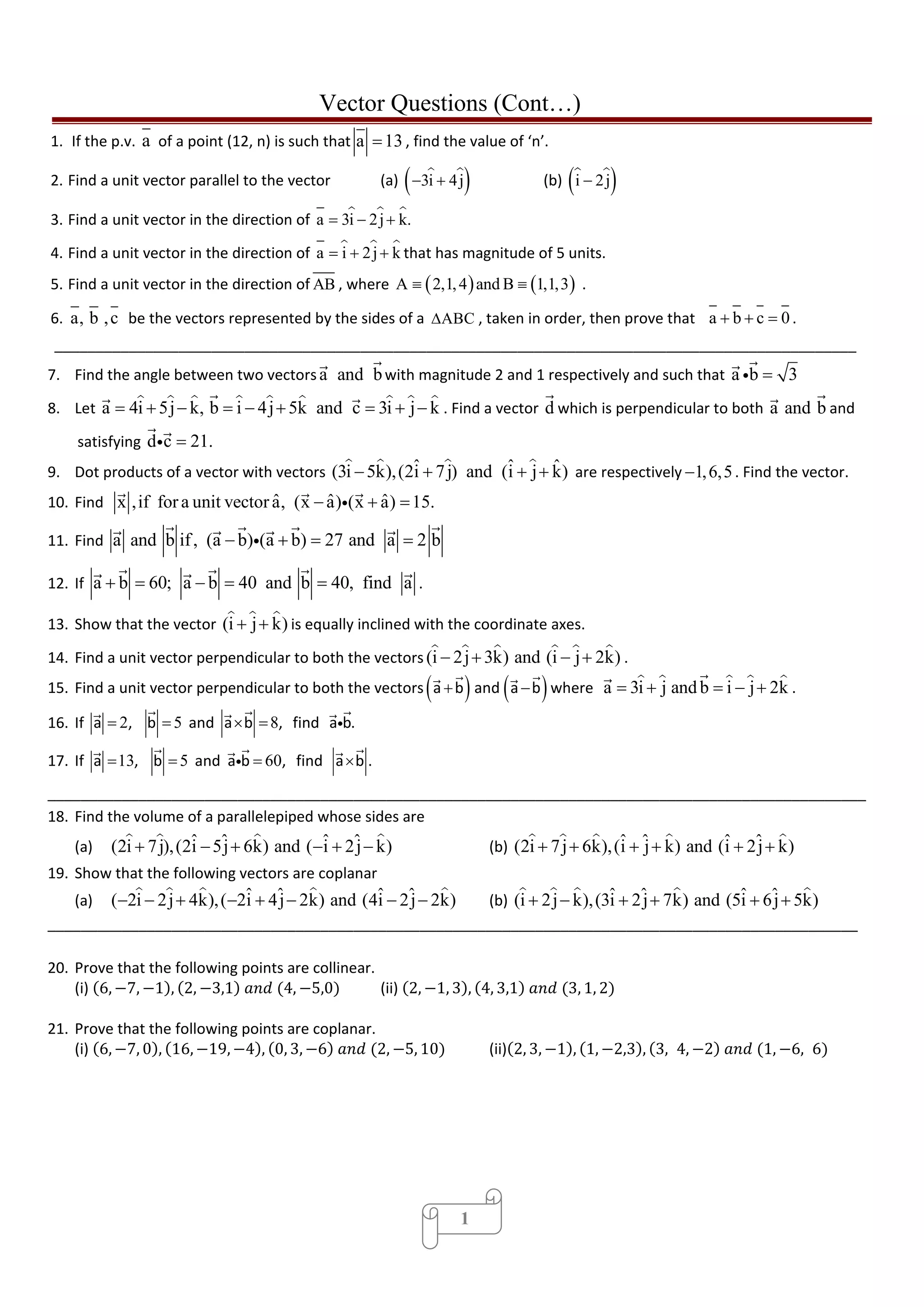 Some Vectors questions | PDF