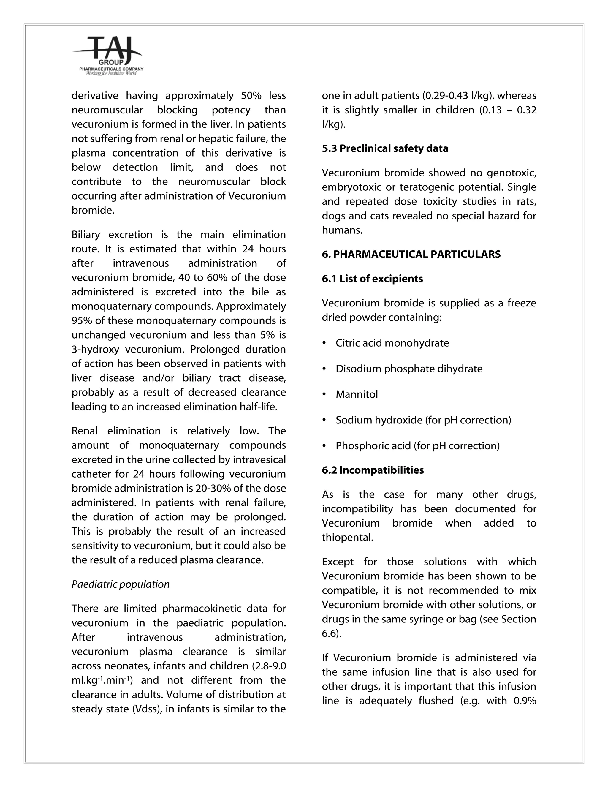 Vecuronium bromide 4mg, and 10mg powder for solution for injection SmPC ...