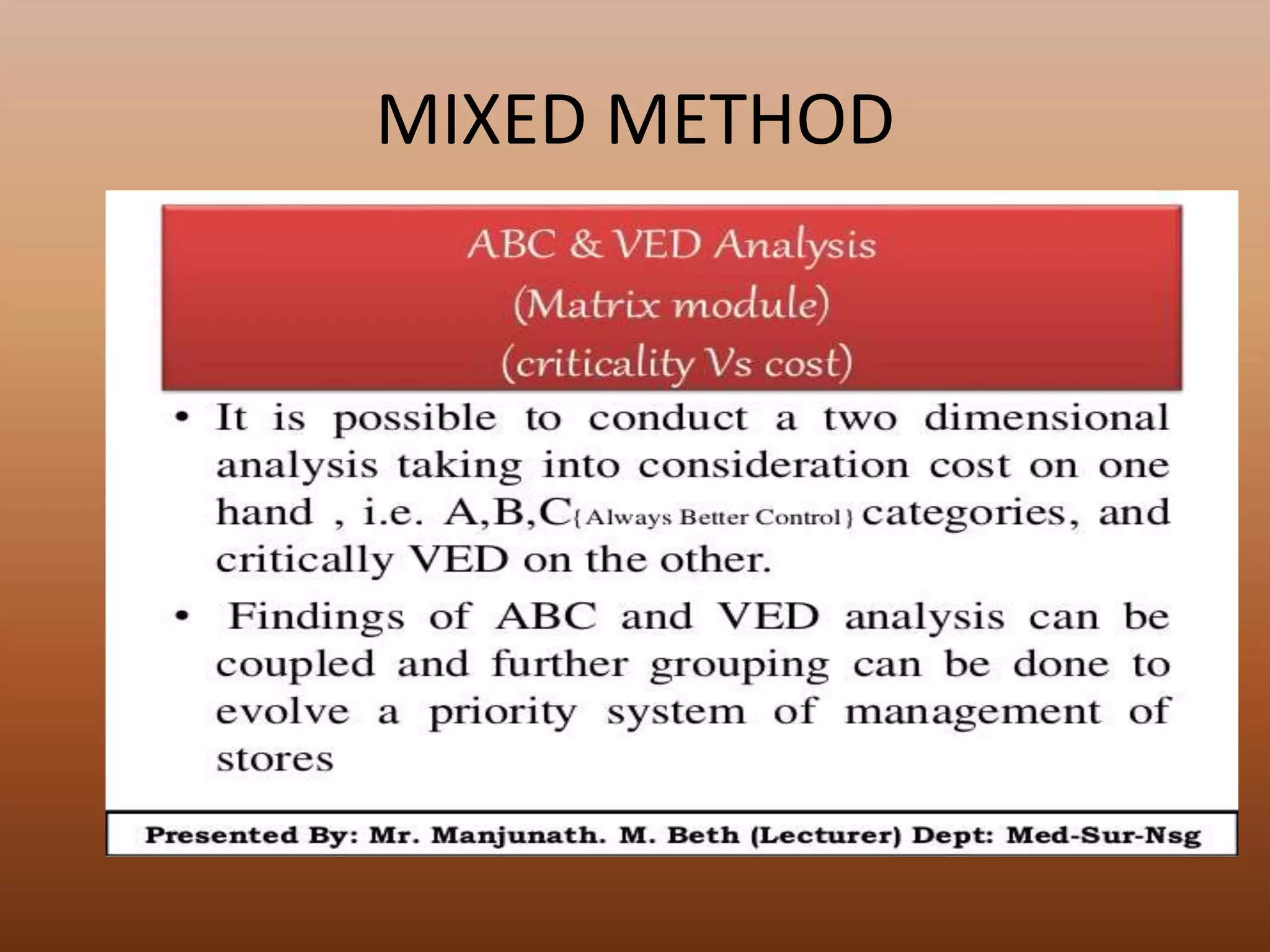Unit-VII material management -VED analysis slide share | PPTX