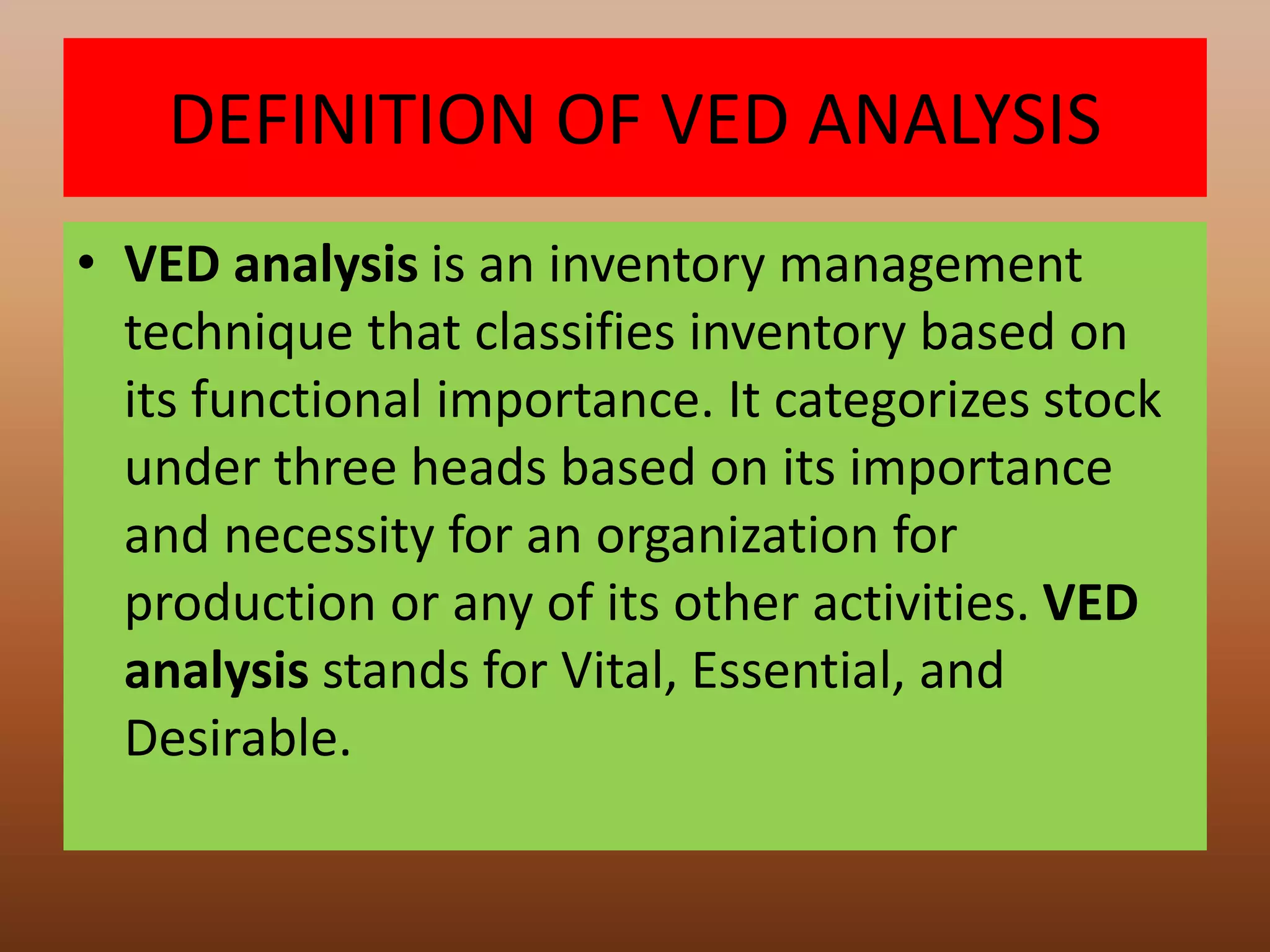 Unit-VII material management -VED analysis slide share | PPTX