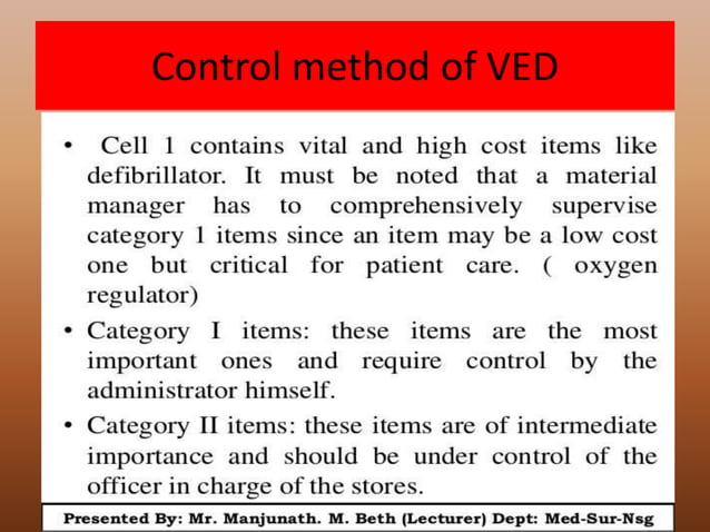 Unit-VII material management -VED analysis slide share | PPT