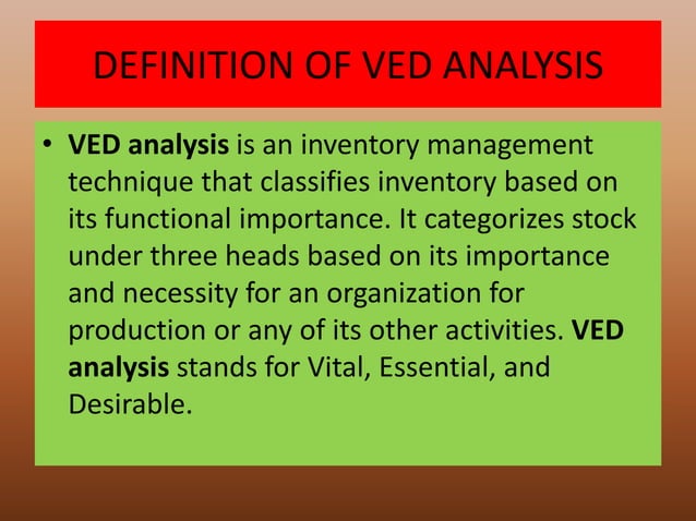 Unit-VII material management -VED analysis slide share | PPTX