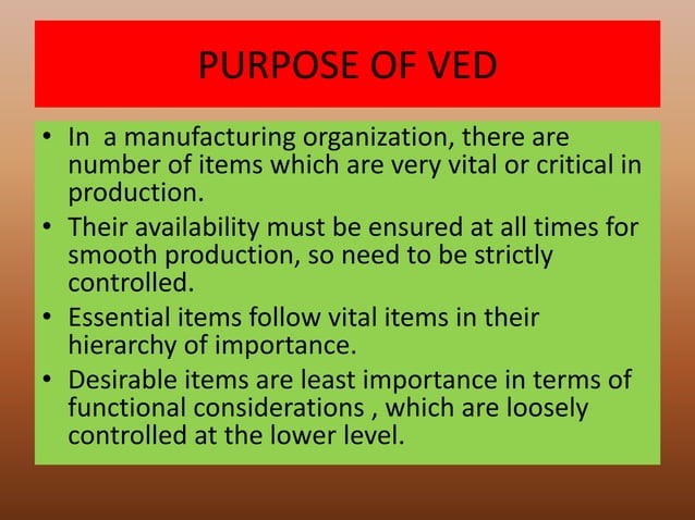 Unit-VII material management -VED analysis slide share | PPTX