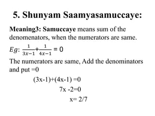 Vedic Mathematics 16 sutras with example problems | PPTX