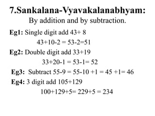 Vedic Mathematics 16 sutras with example problems | PPTX