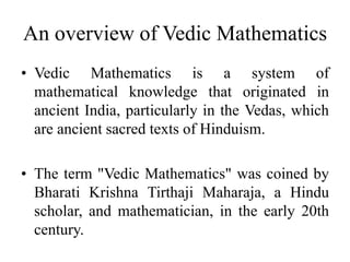Vedic Mathematics 16 sutras with example problems | PPTX
