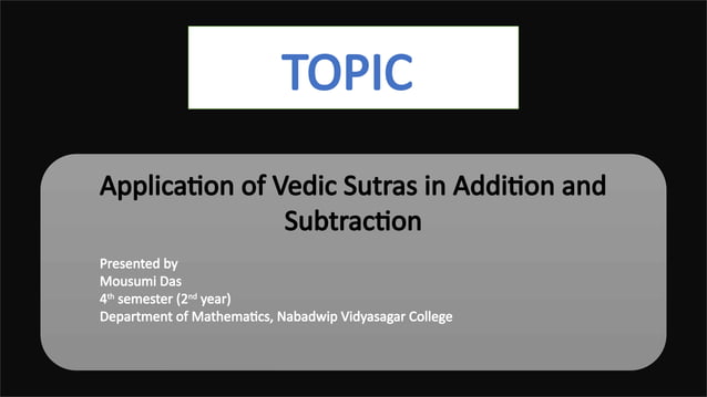 Vedic Addition using ancient Indian sutras | PPTX