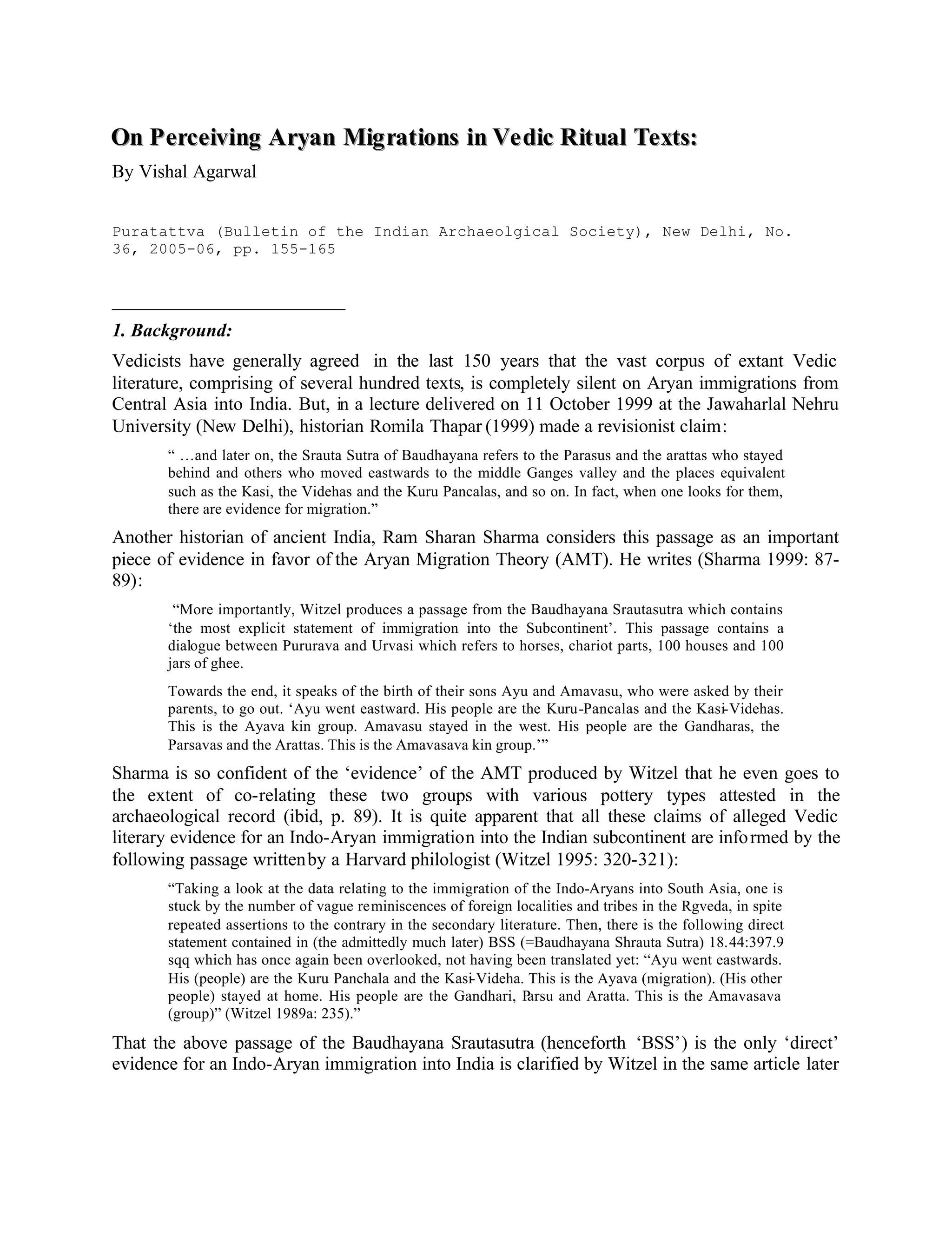 Vedic evidence for Aryan Migration (AMT) puratattva? | PDF