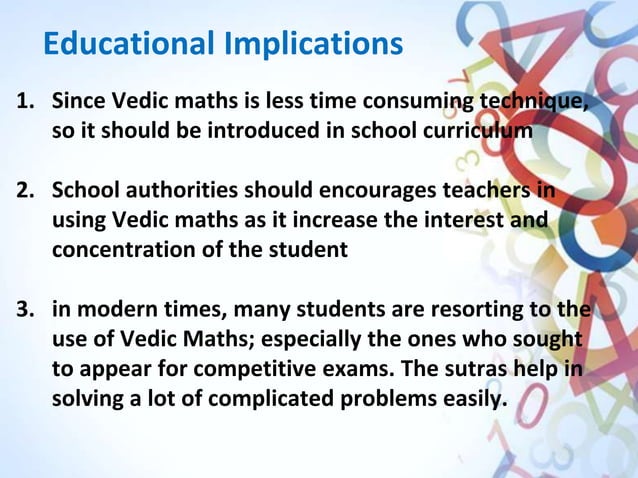 Vedic maths- its relevance to real learning | PPT