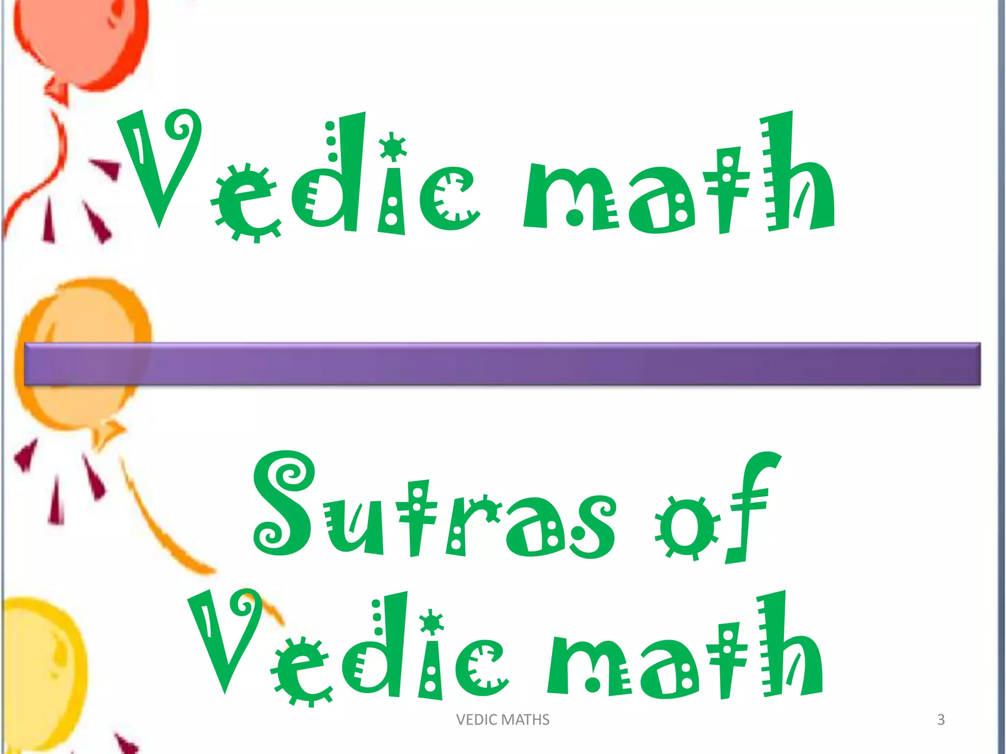 Vedic maths sutras | PPTX