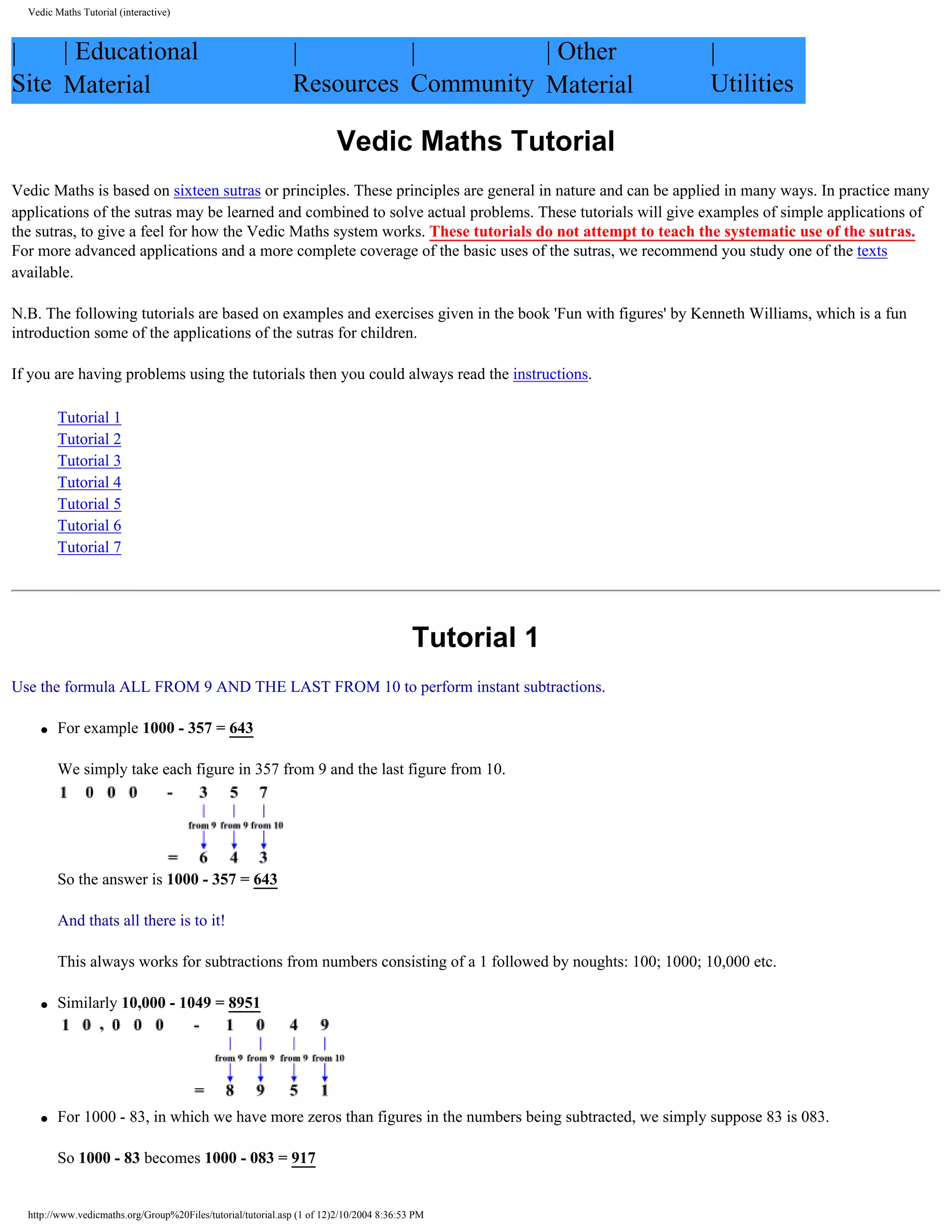 Vedic maths tutorial (interactive) | PDF