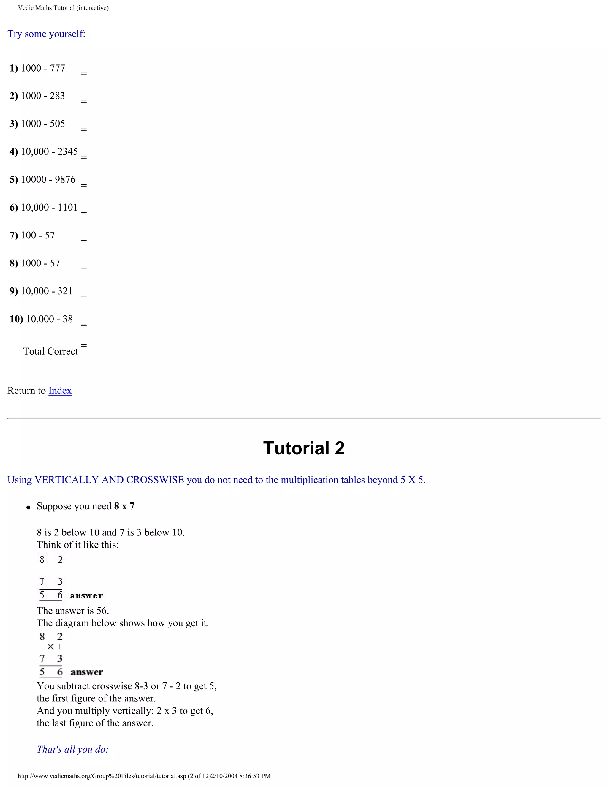 Vedic maths tutorial (interactive) | PDF