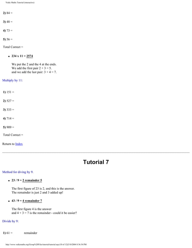 Vedic maths tutorial (interactive) | PDF