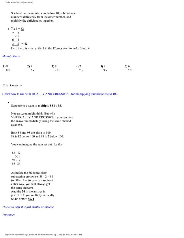Vedic maths tutorial (interactive) | PDF