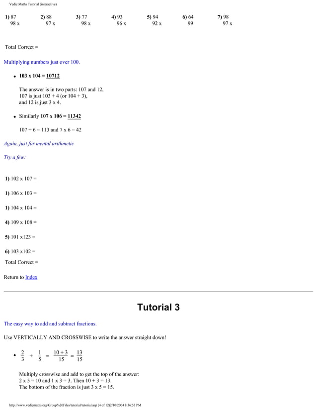 Vedic maths tutorial (interactive) | PDF