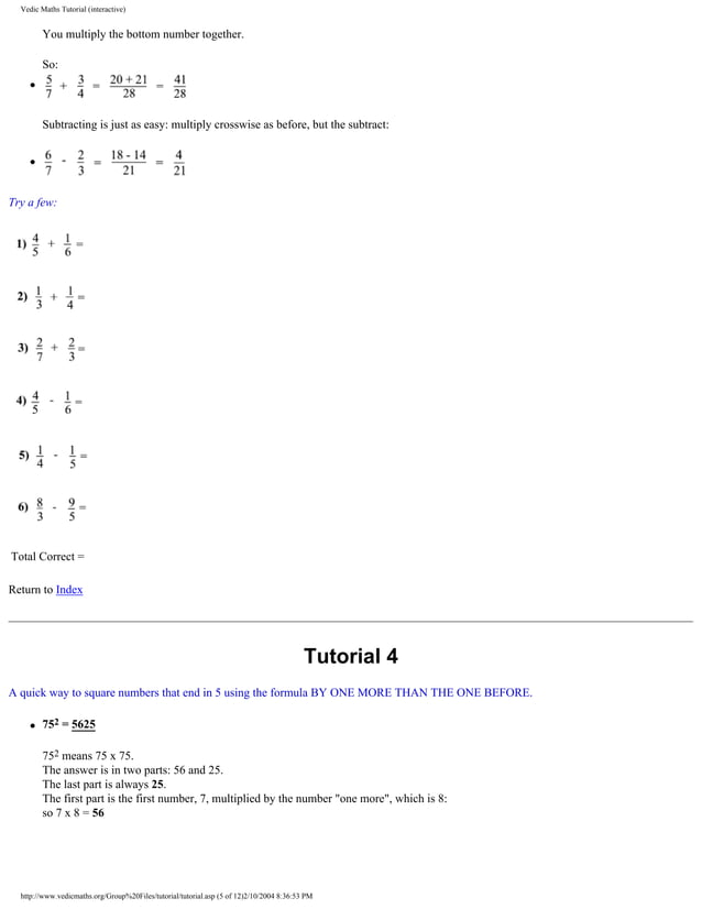 Vedic maths tutorial (interactive) | PDF