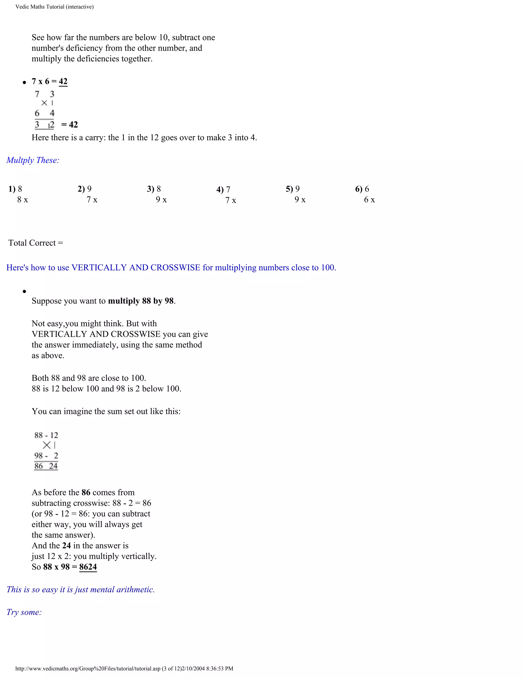 Vedic maths tutorial (interactive) | PDF