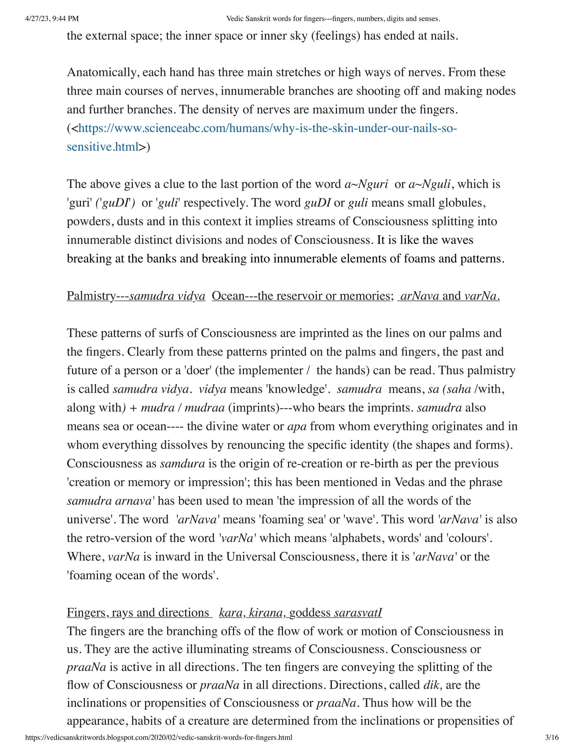 Vedic Sanskrit words for fingers---fingers, numbers, digits and senses. | PDF