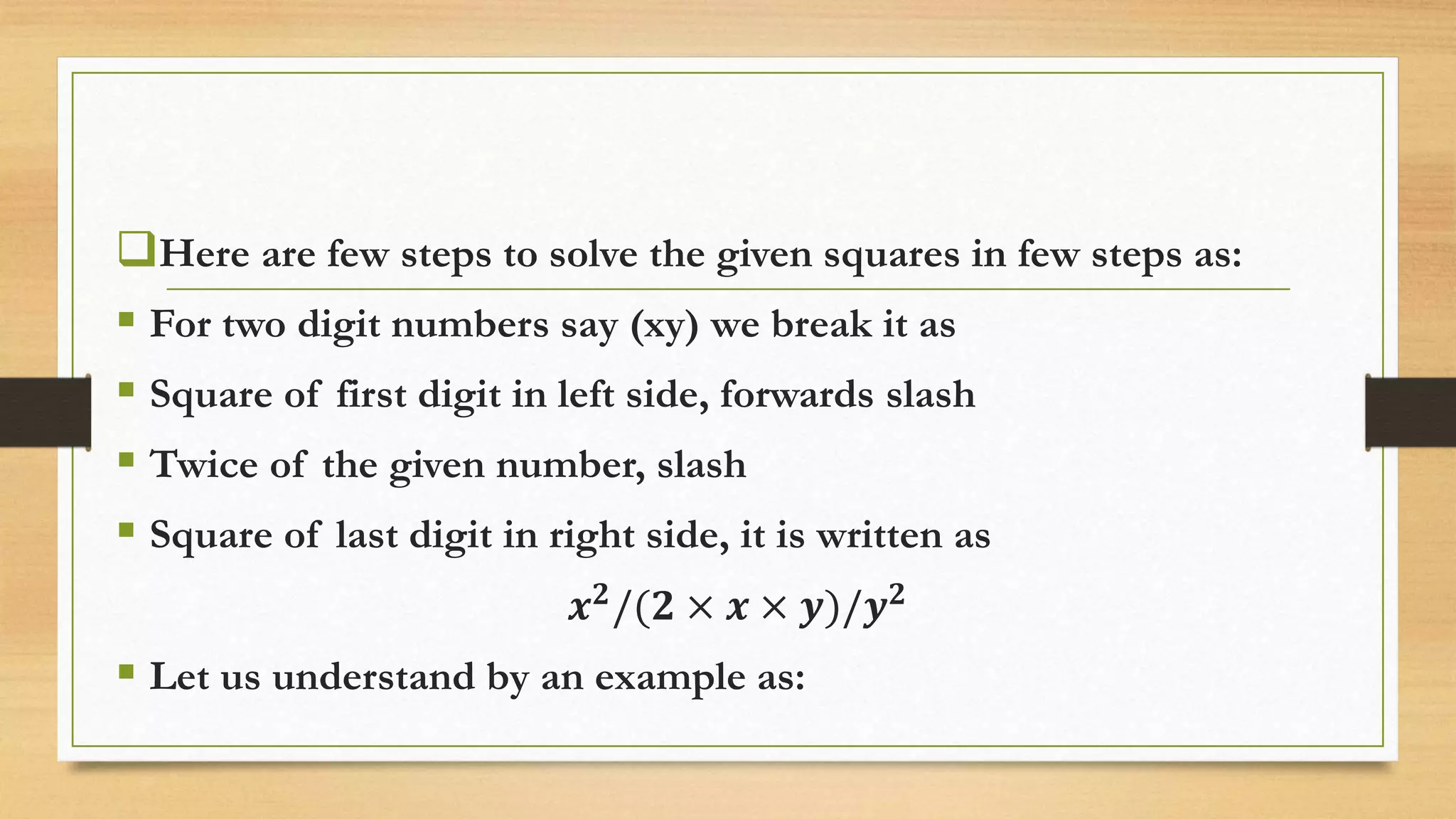 Squares using vedic method or quicker calculation | PPTX