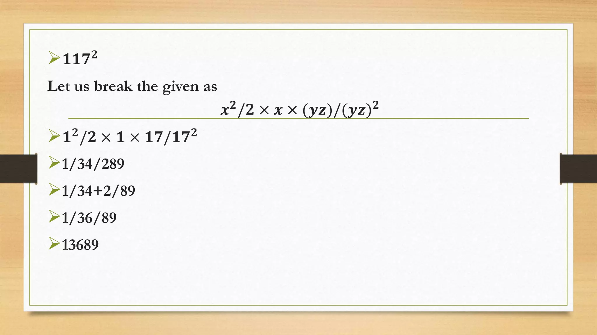 Squares using vedic method or quicker calculation | PPTX
