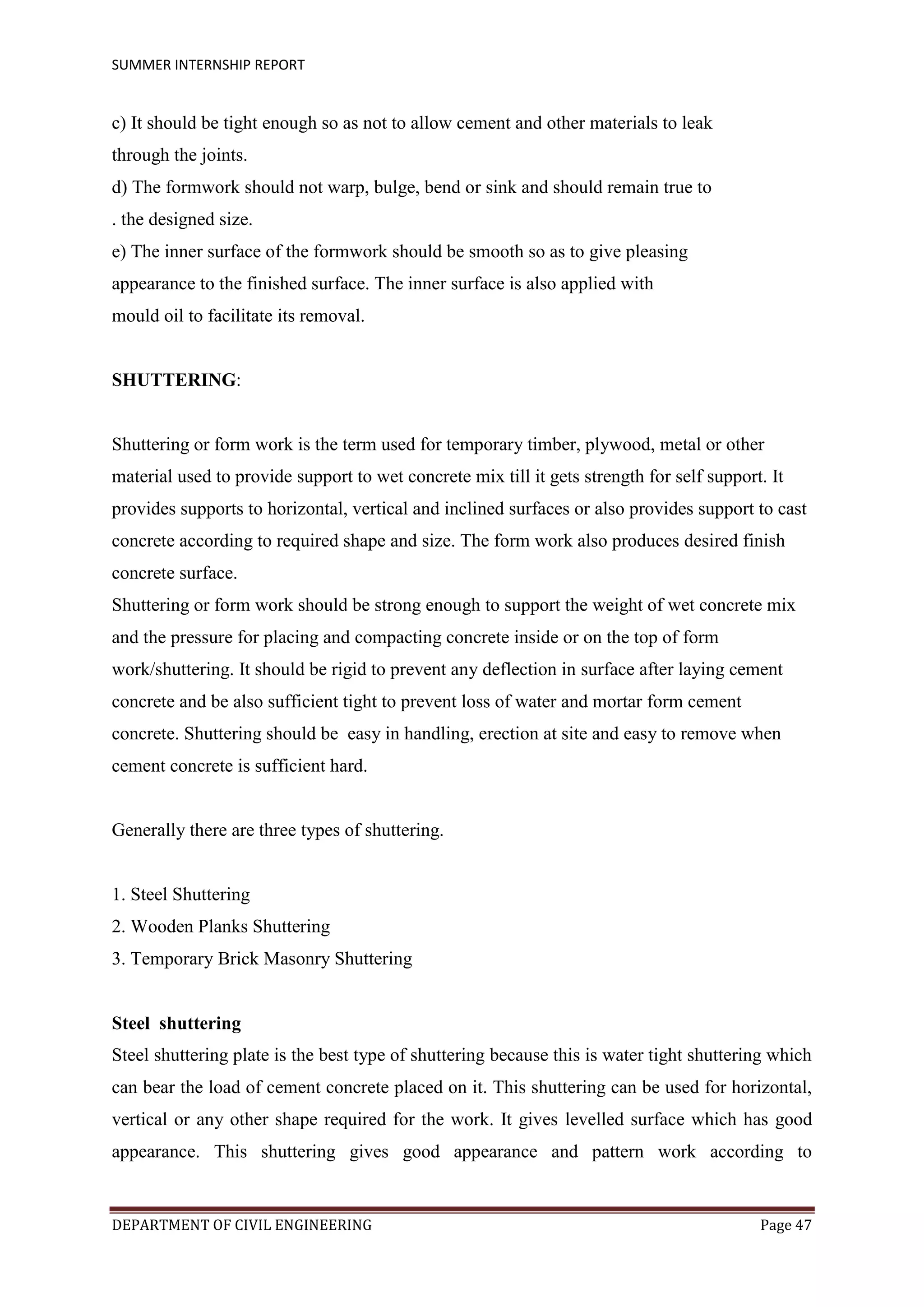 SUMMER TRAINING REPORT ON BUILDING CONSTRUCTION | PDF