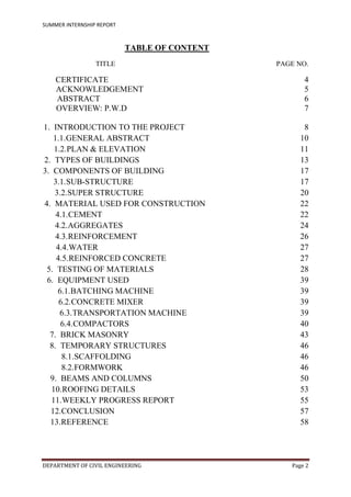 SUMMER TRAINING REPORT ON BUILDING CONSTRUCTION | PDF