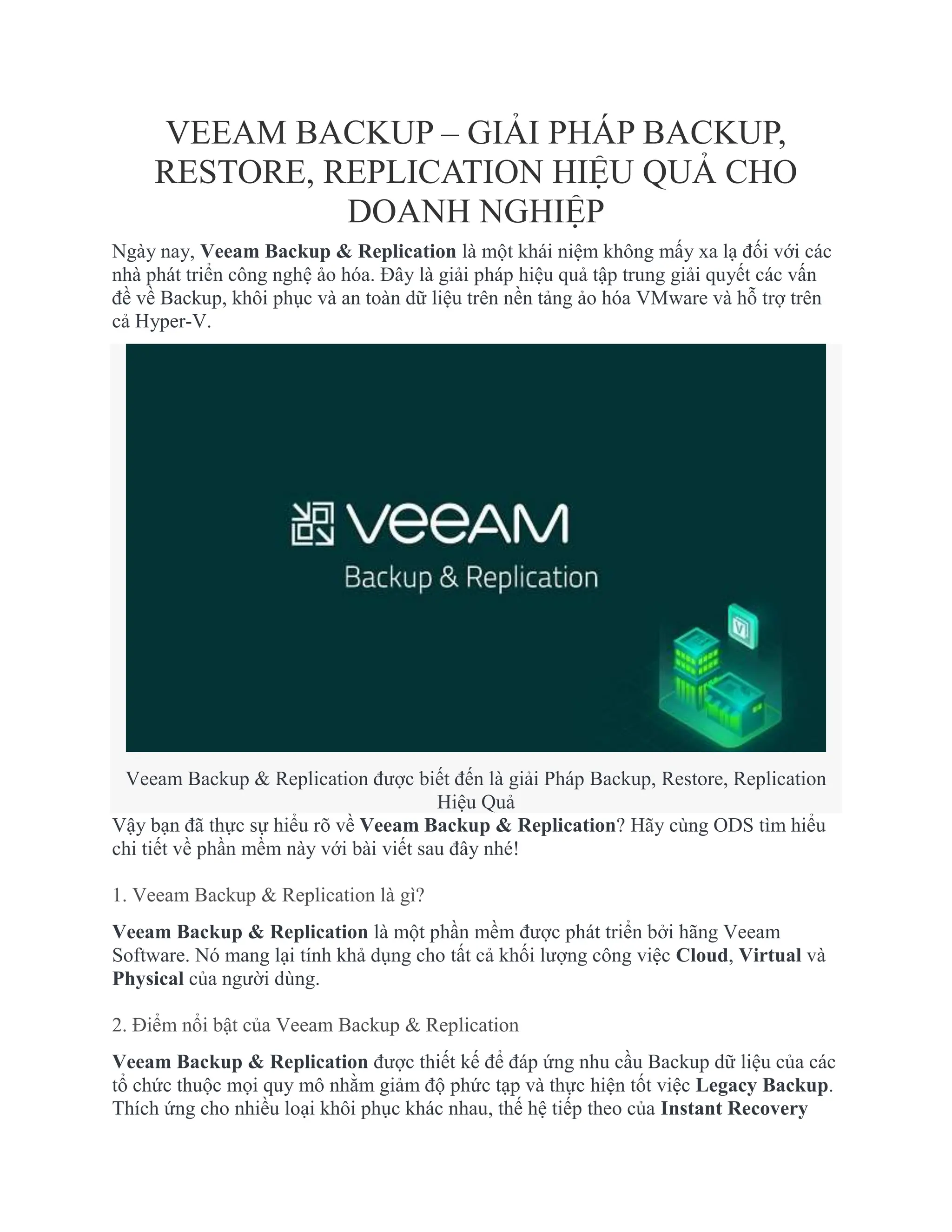 VEEAM BACKUP – GIẢI PHÁP BACKUP, RESTORE, REPLICATION | DOCX