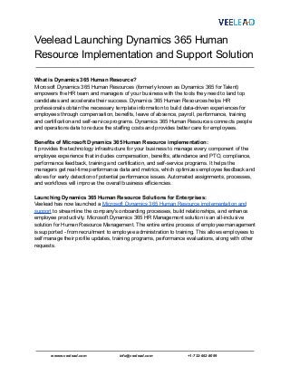 Veelead launching dynamics 365 human resource implementation and support solution