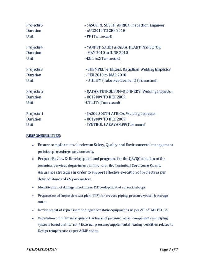 Veerasekar api inspectorresume | DOCX | Medical Tests | Medical Health