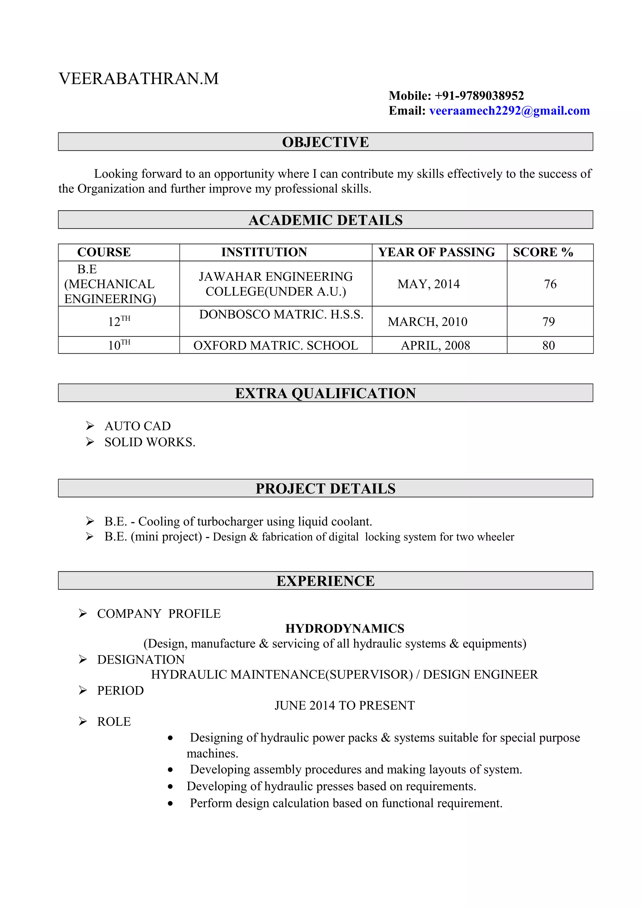 Veerbathran resume | PDF