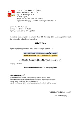 Obrazovanje odraslih - produljenje upisa (2016.) | PDF