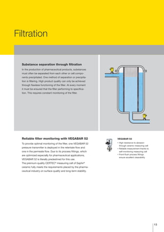 VEGA Pressure & Level Measurement - Pharmaceuticals Industry Applications | PDF