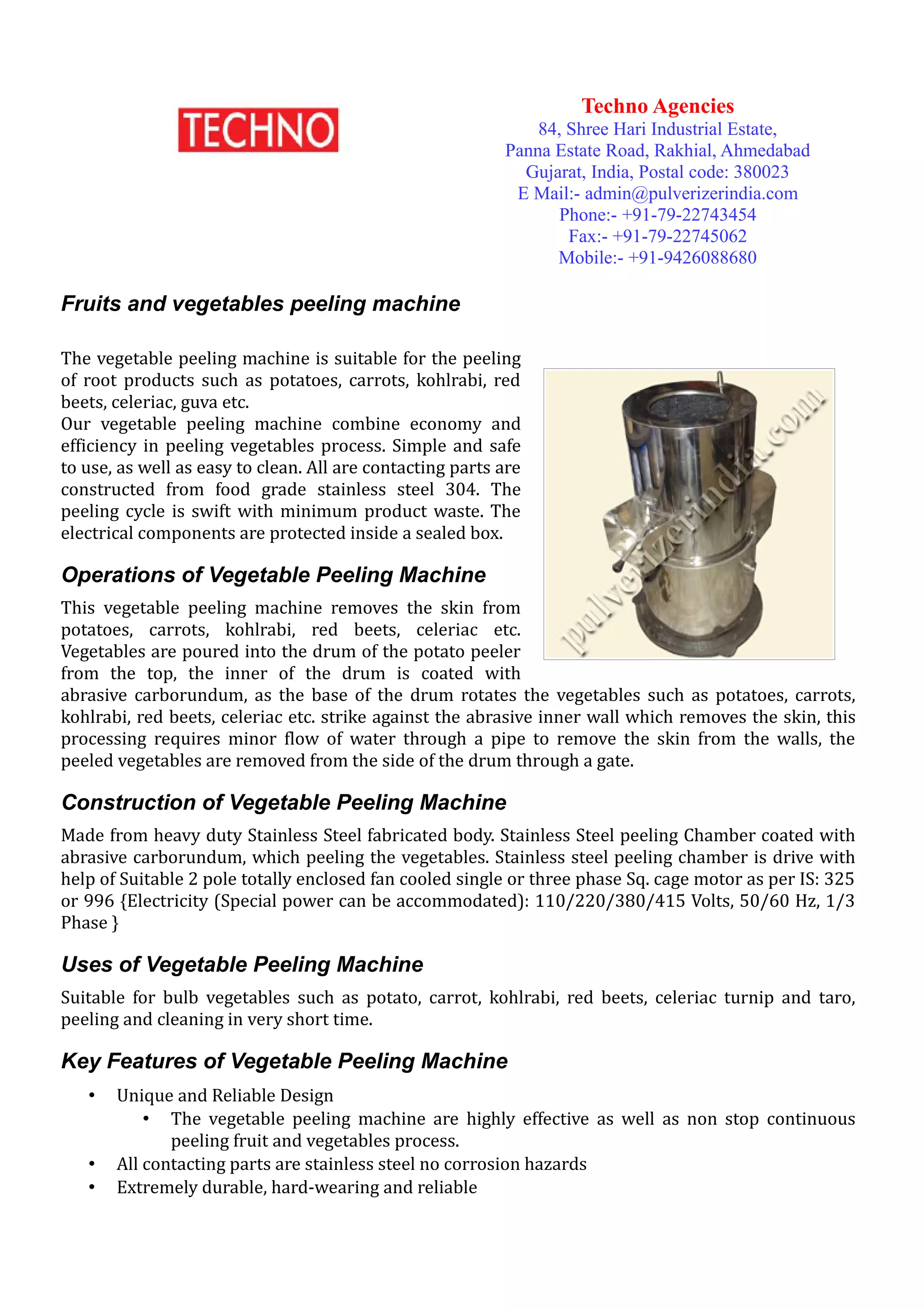 Vegetable peeling machine offered by pulverizerindia.com