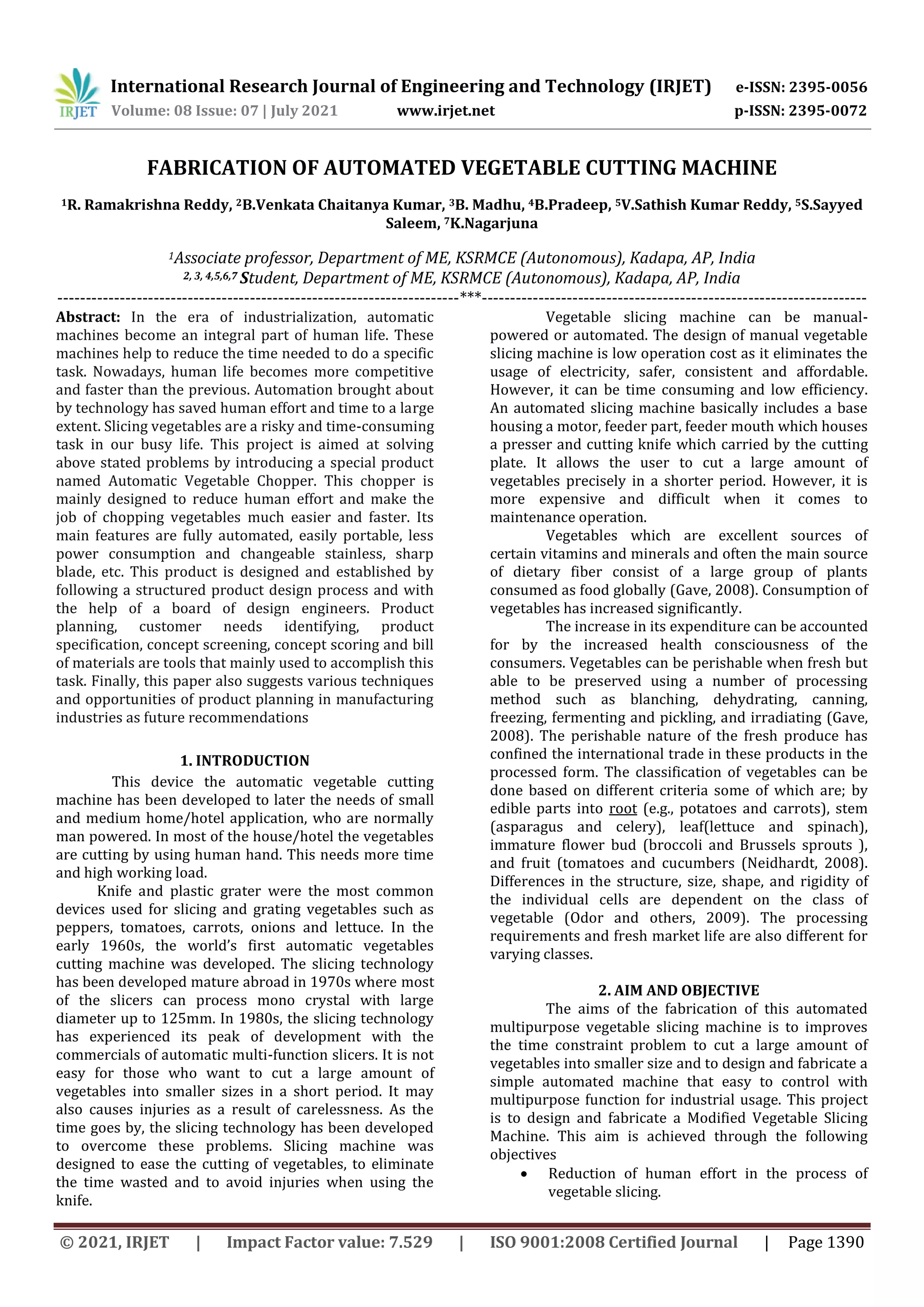 Vegetable cutting machine | PDF