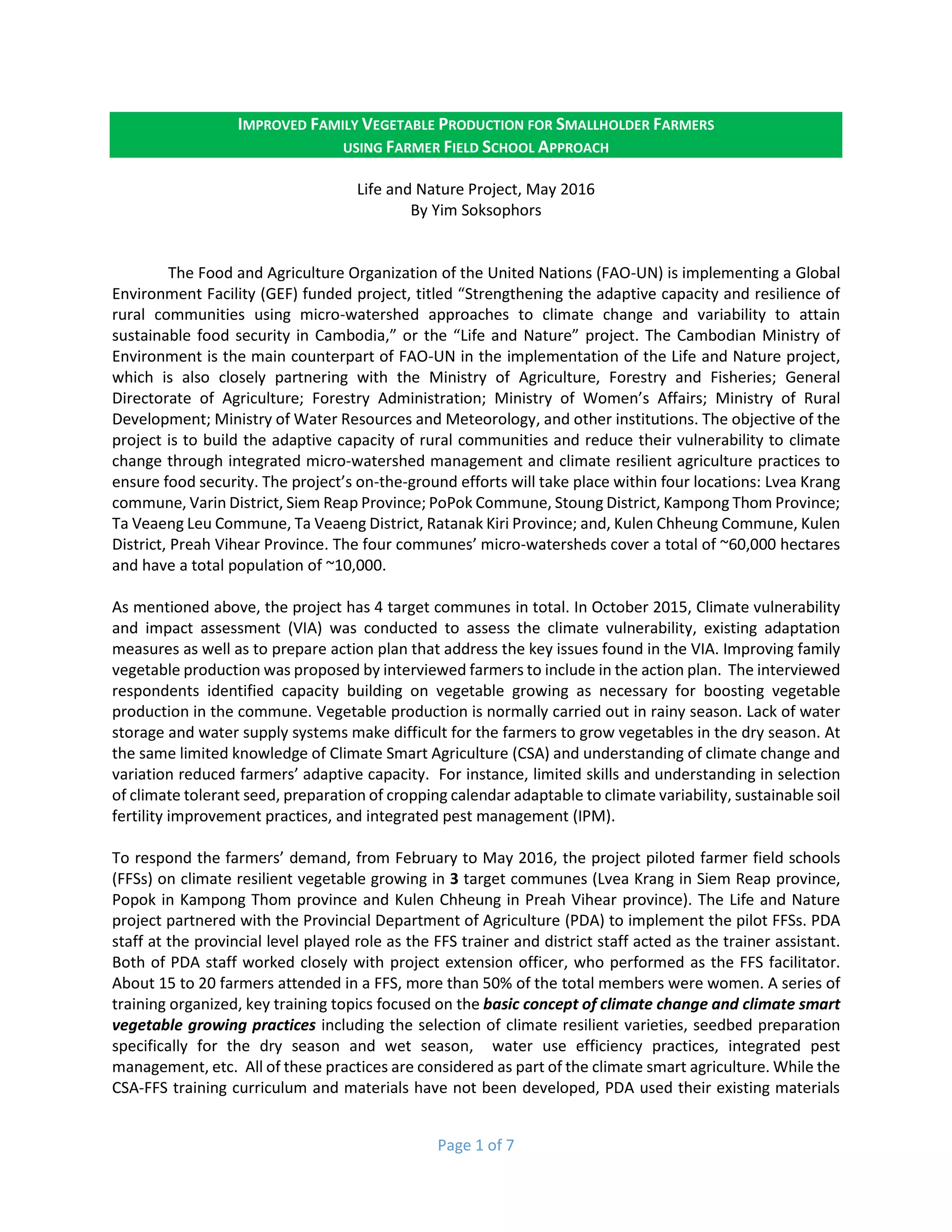 Vegetable farmer field school | PDF