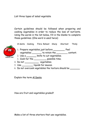 Vegetables revision questions | PDF