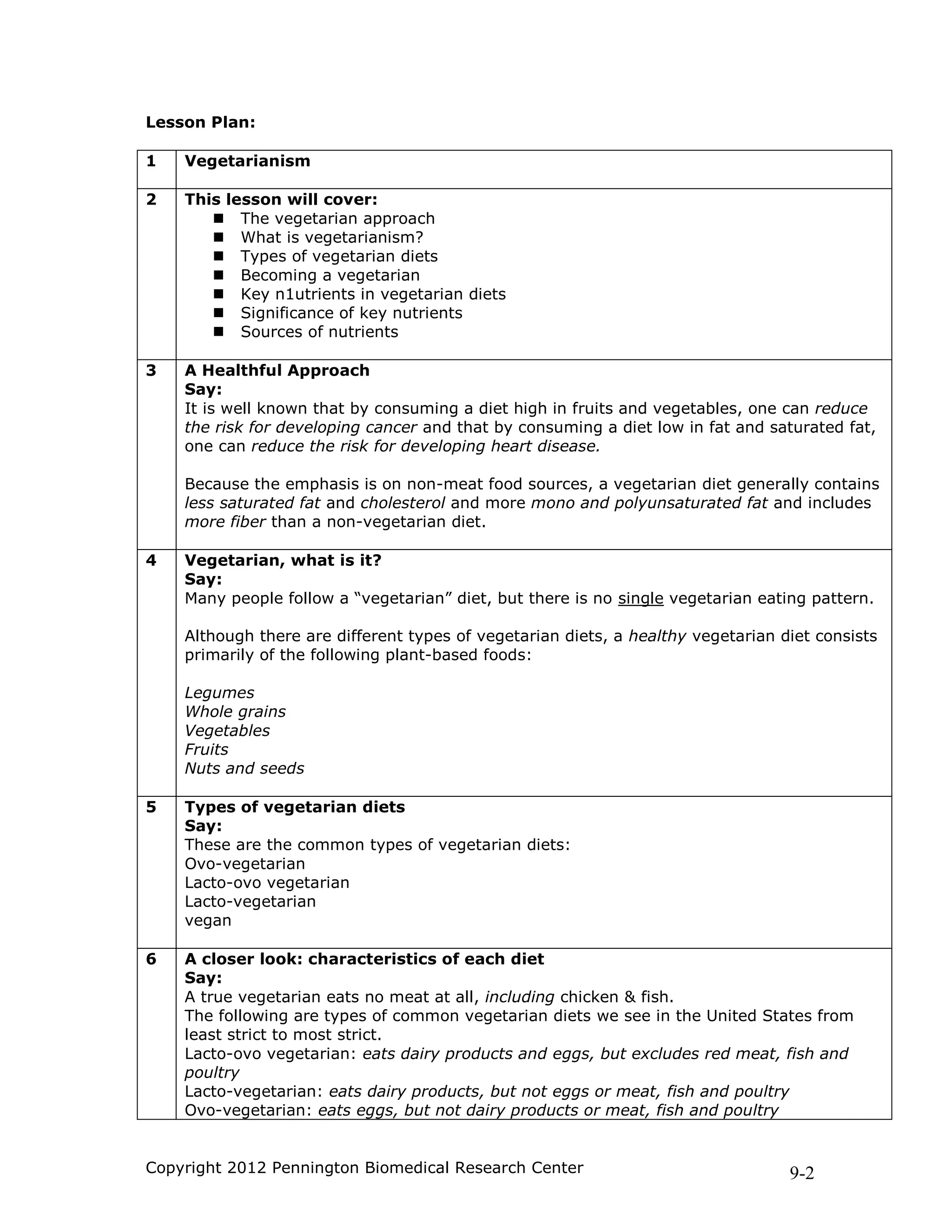 Vegetarianism lesson plan unit 9 | PDF
