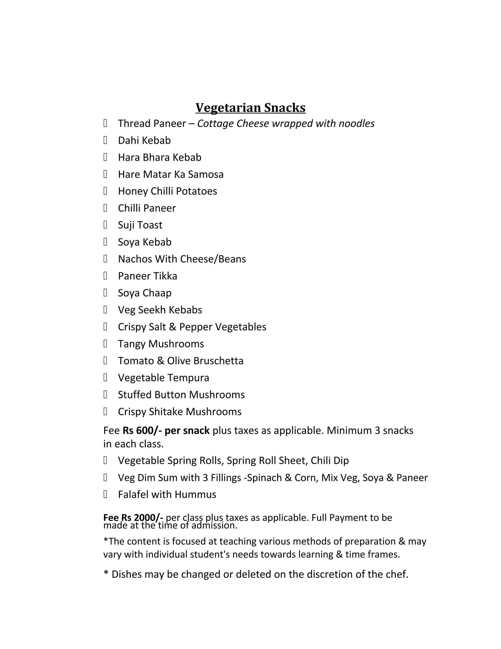 Vegetarian snacks classes by bake and buns academy | PDF
