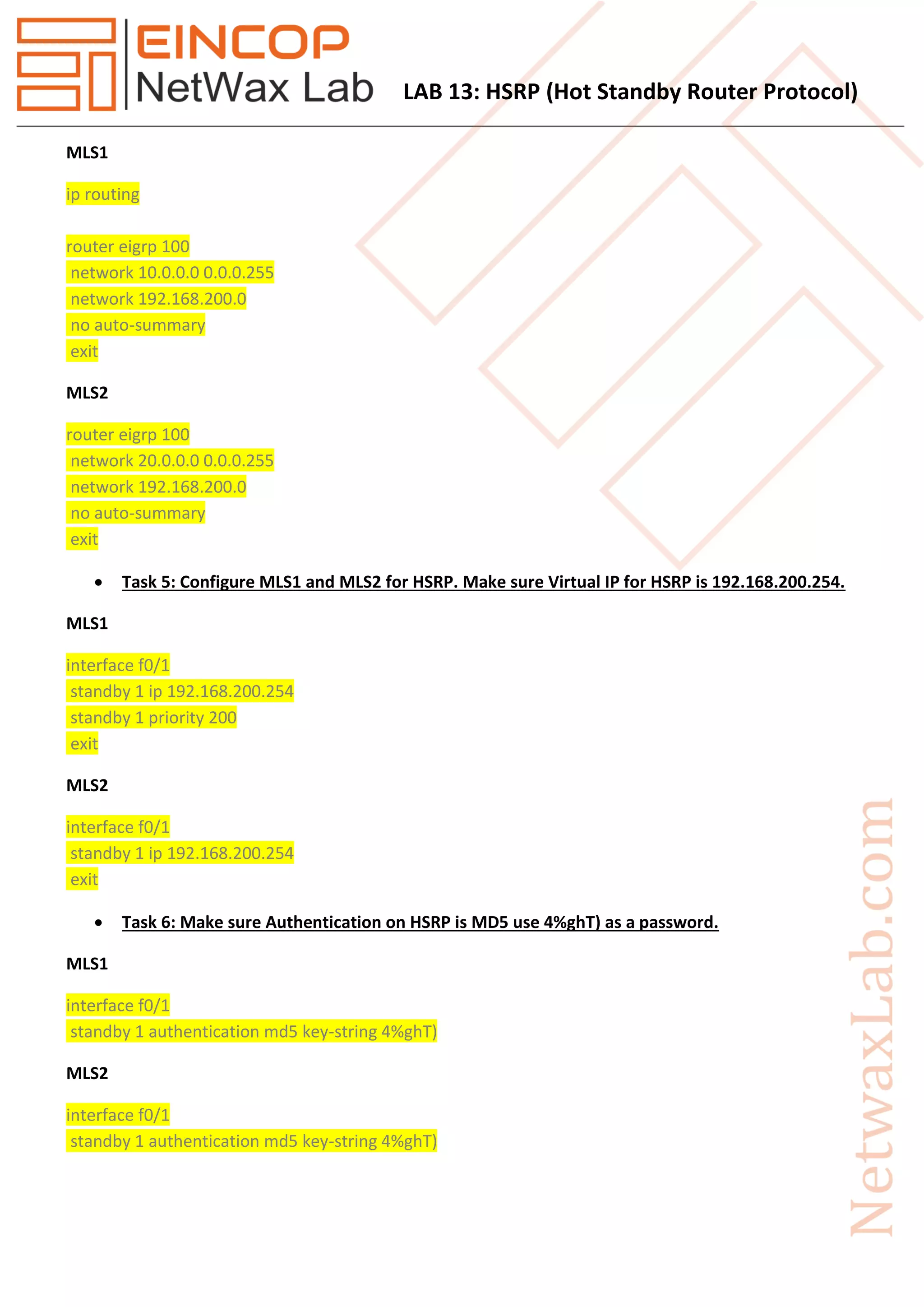 Eincop Netwax Lab: HSRP (Hot Standby Router Protocol) | PDF | Computer Networking | Computing