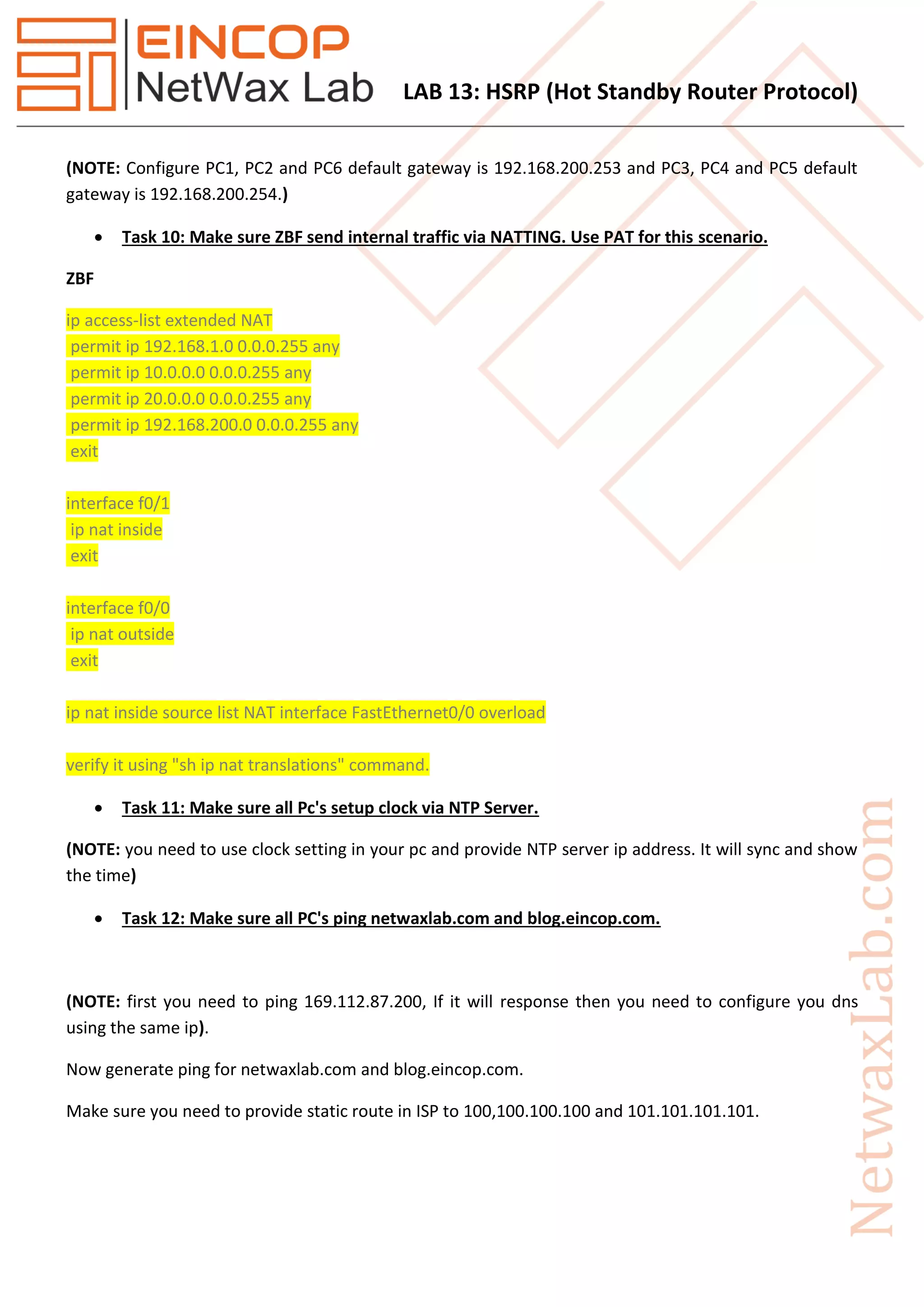 Eincop Netwax Lab: HSRP (Hot Standby Router Protocol) | PDF
