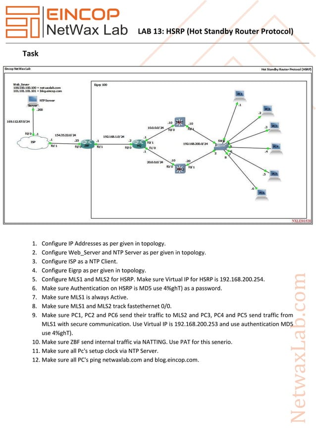 Eincop Netwax Lab: HSRP (Hot Standby Router Protocol) | PDF | Computer Networking | Computing