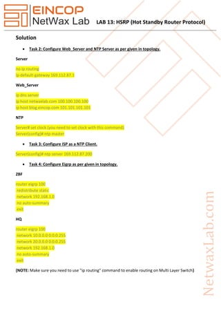 Eincop Netwax Lab: HSRP (Hot Standby Router Protocol) | PDF | Computer Networking | Computing