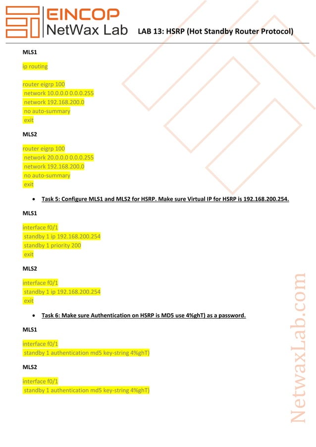 Eincop Netwax Lab: HSRP (Hot Standby Router Protocol) | PDF | Computer Networking | Computing